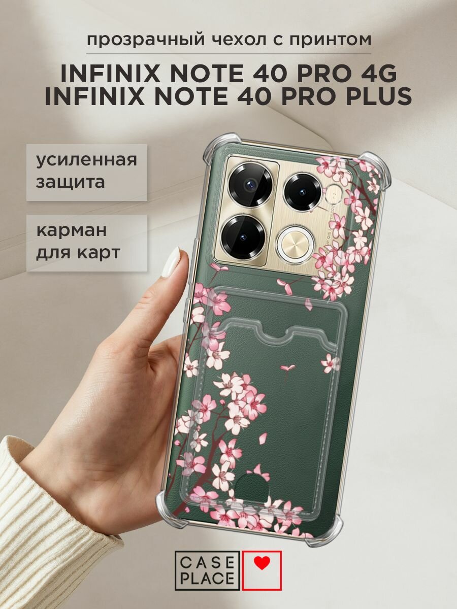 Чехол на Infinix Note 40 Pro 4G/40 Pro Plus (Инфиникс Нот 40 Про 4G/40 Про Плюс) с картой и принтом "Ветви сакуры 1"