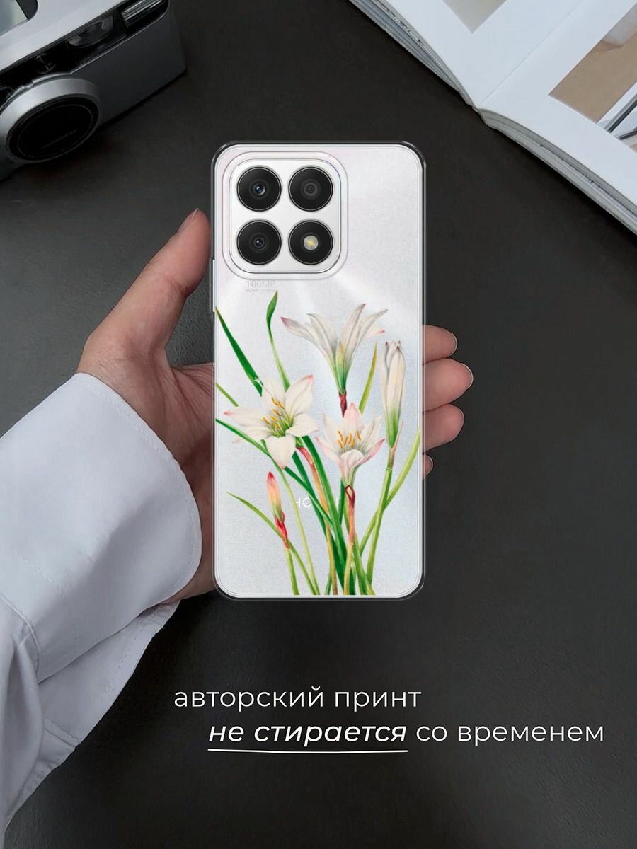 Чехол на Honor X8A / Хонор X8A с принтом "White lily", прозрачный — фото 1
