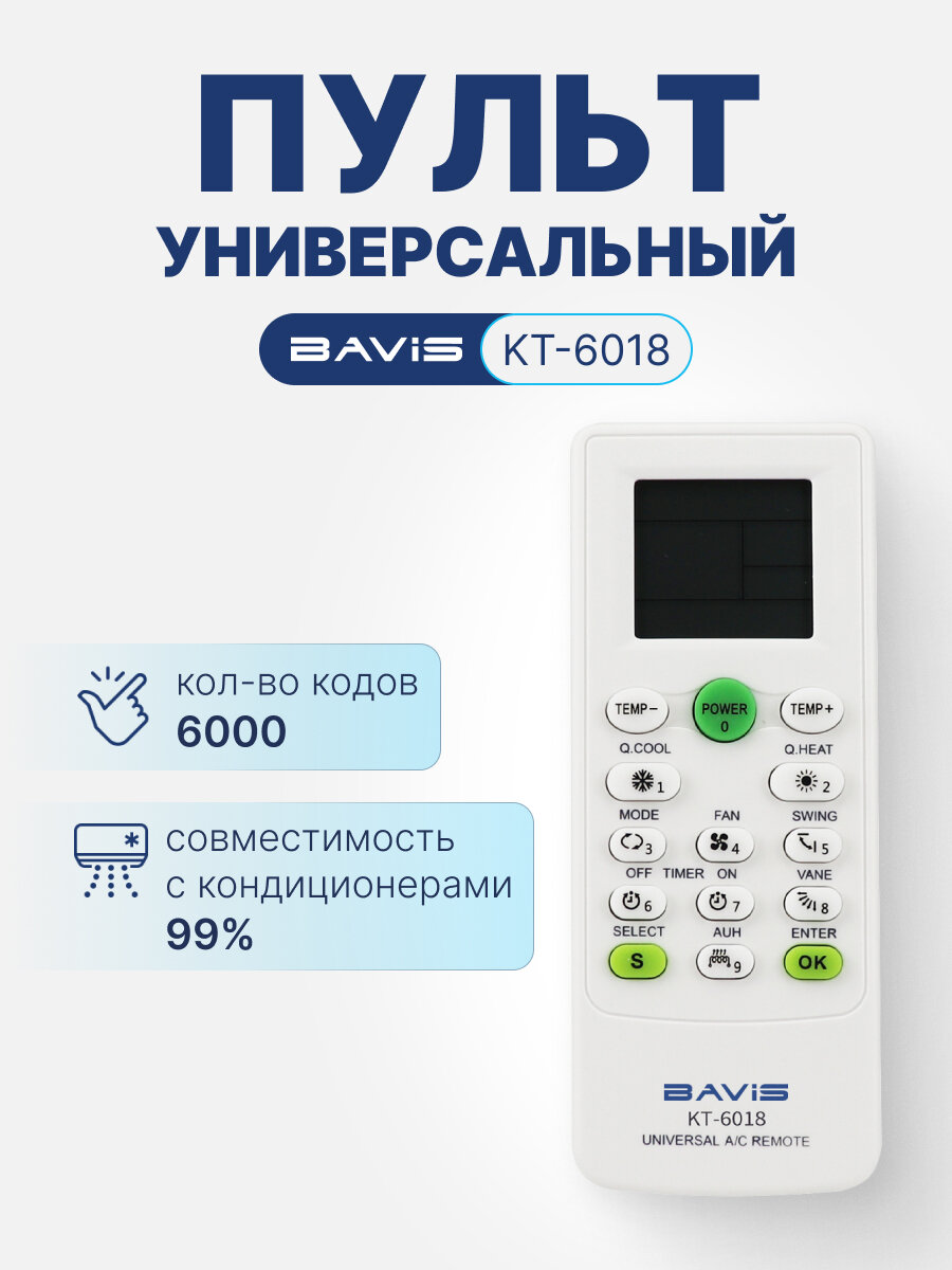 BAVIS KT-6018 (6000 в 1) универсальный ПДУ для кондиционеров