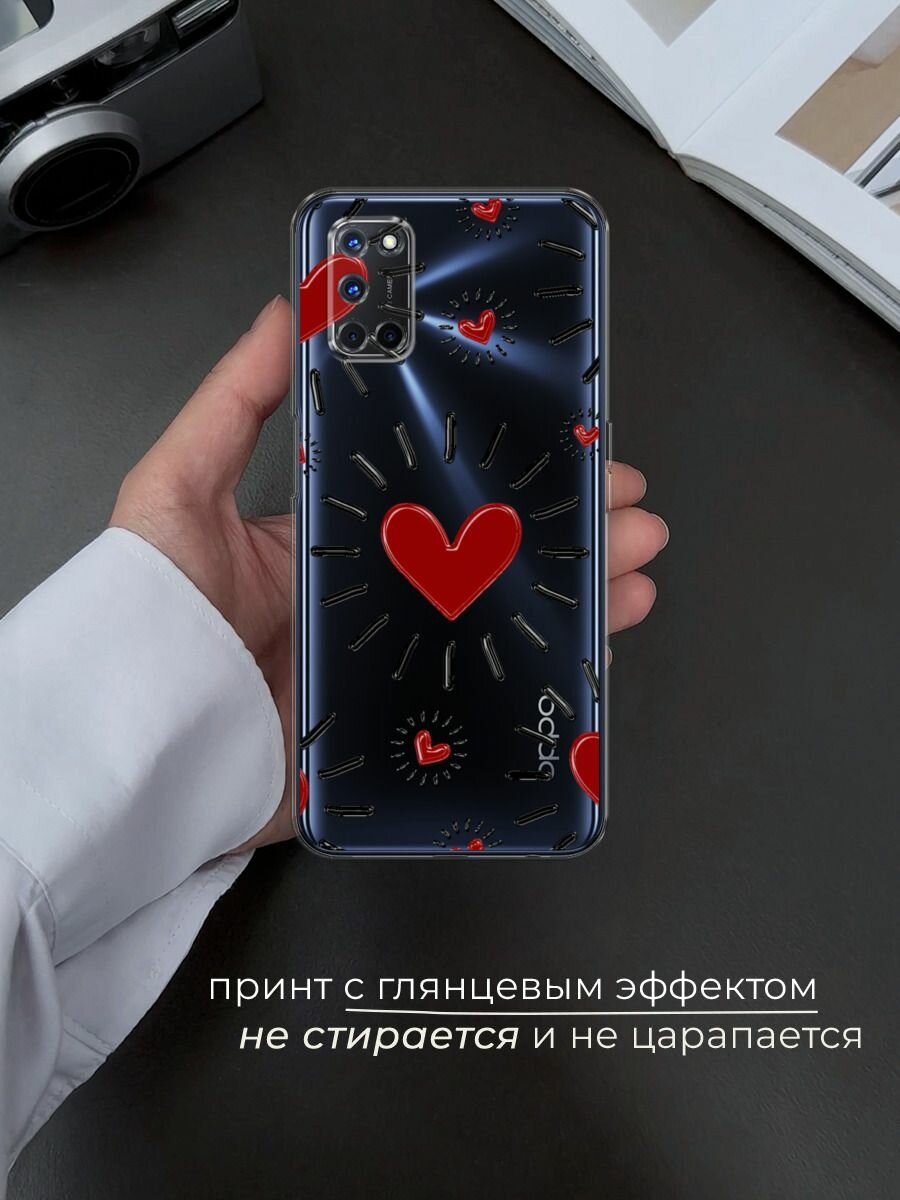 Чехол на Oppo A52/A72 / Оппо A52/A72 с принтом "Бордовые сердца паттерн" — фото 1