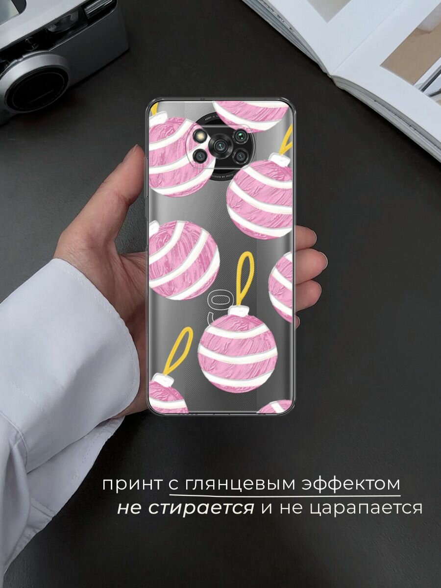 Чехол на Xiaomi Poco X3/X3 Pro / Поко X3/X3 Pro с принтом "Розовые новогодние шарики 3" — фото 1