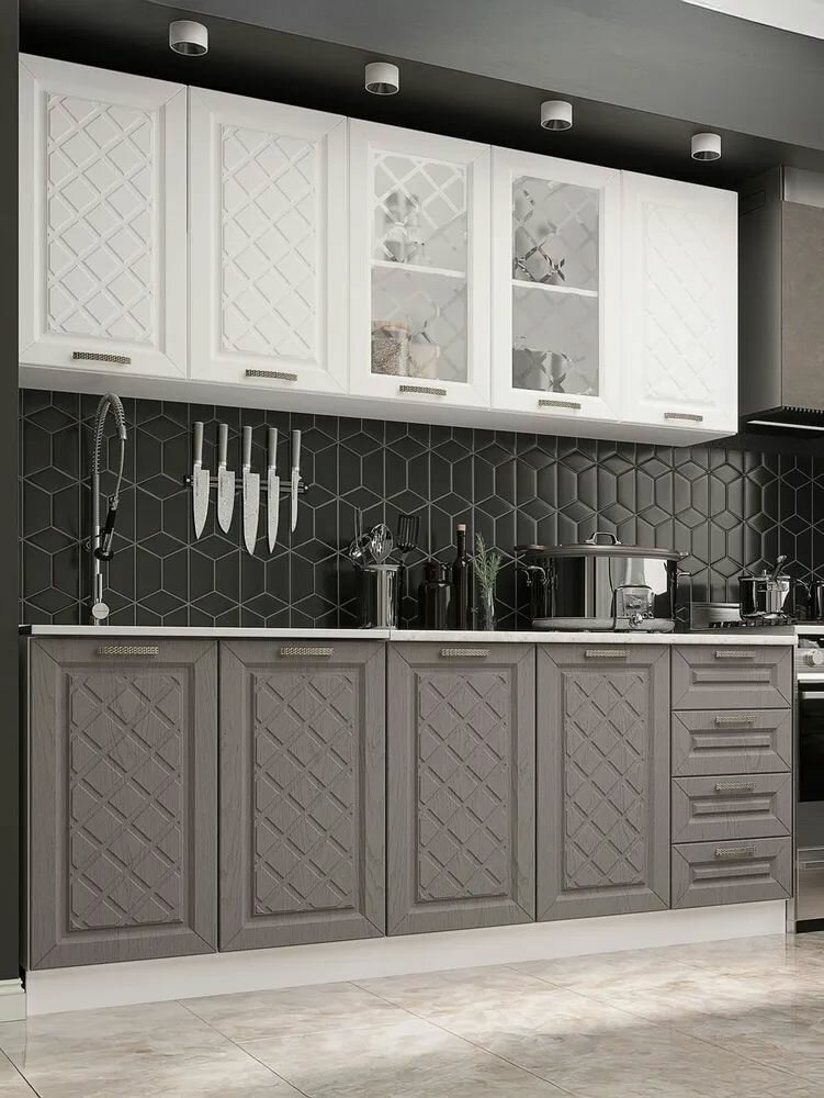 Кухонный гарнитур МДФ 2 м в стиле Прованс, белый/трюфель