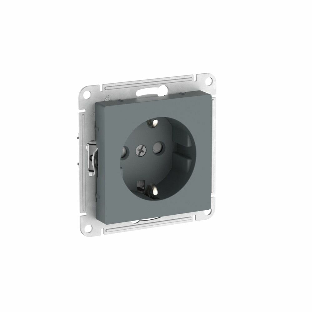 Розетка с заземлением Systeme Electric ATLASDESIGN, со шторками, 16А, быстрозажимные клеммы, грифель