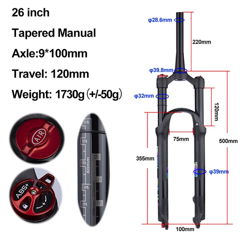 BOLANY Воздушная вилка 29 дюймов 26 Tapered Manual B