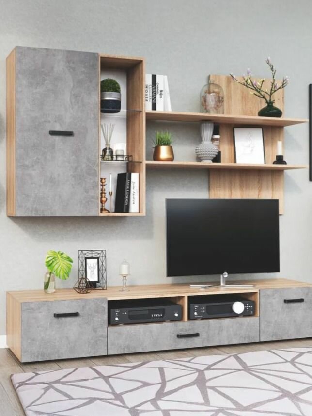 Шкаф Нэнси NEW навесной с полкой 2000х980х346 (Бетон светлый/Сонома)