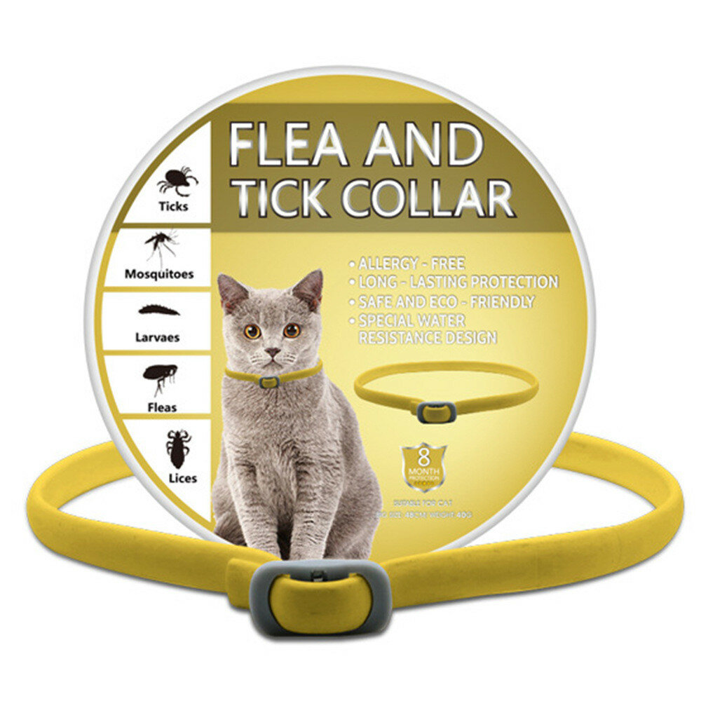 Ошейник для животных от блох и клещей с регулируемой длиной и pvc материалом для всех сезонов желтый