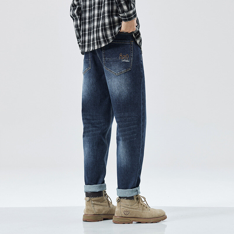 Чистый цвет Деним джинсы муж. большой коров. нов. продукт деним джинсы муж. плус толст. плус размер прямой нога Харлан штаны муж. Синий/32