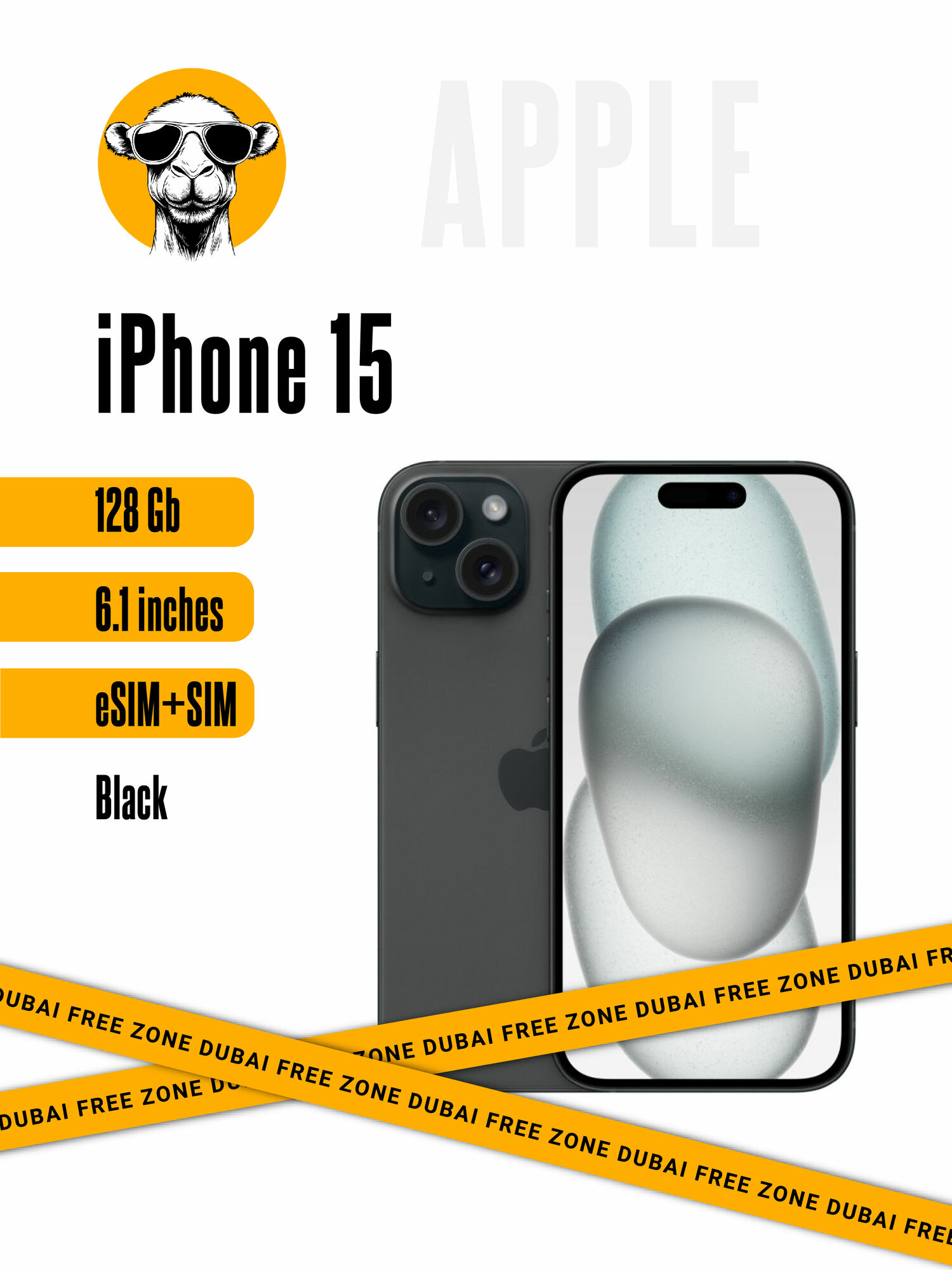 Смартфон iPhone 15 128GB Black Sim+E-Sim