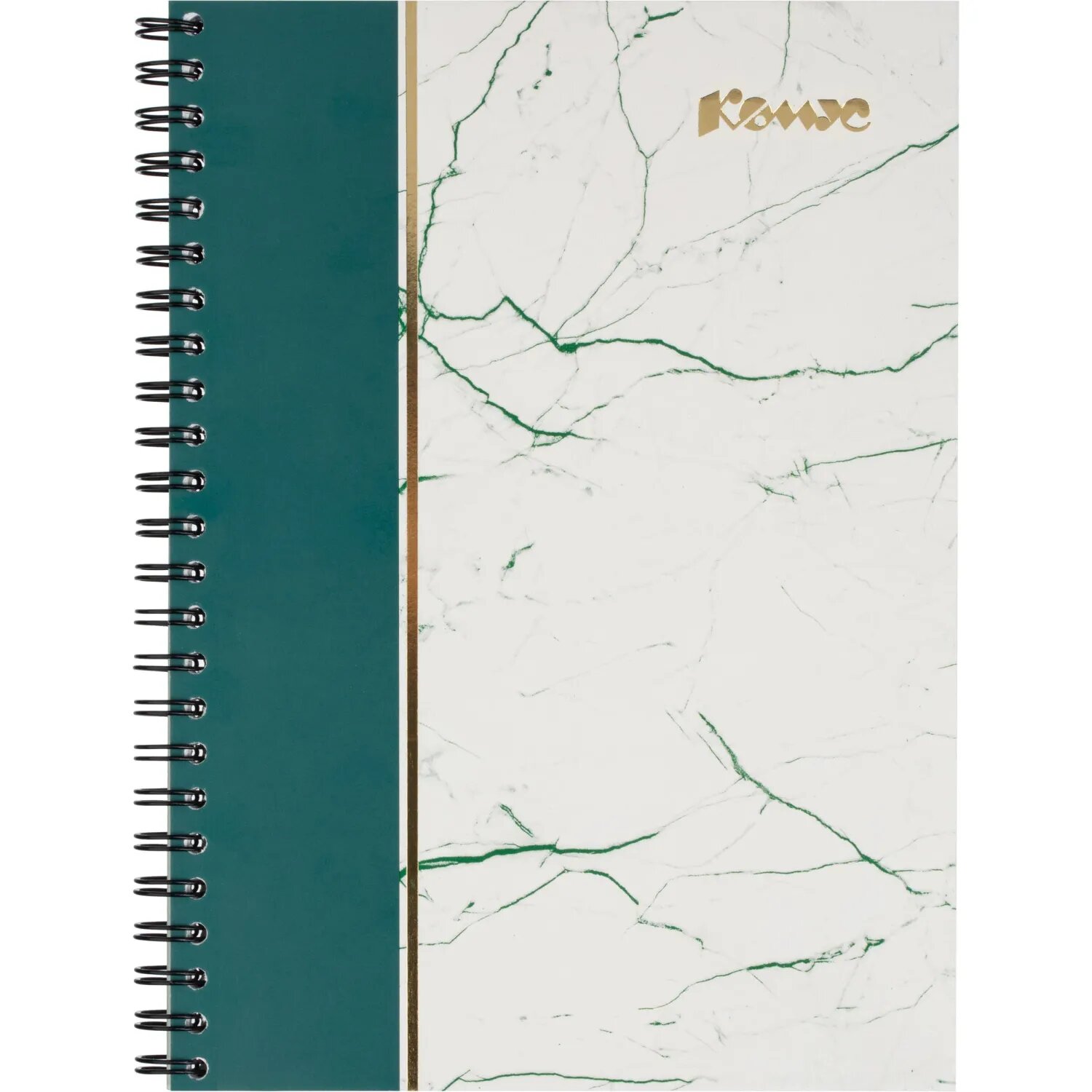 Тетрадь общая А5 80л Комус МраморЗеленый клетка,80г, греб, карт, фольга, УФ-лак