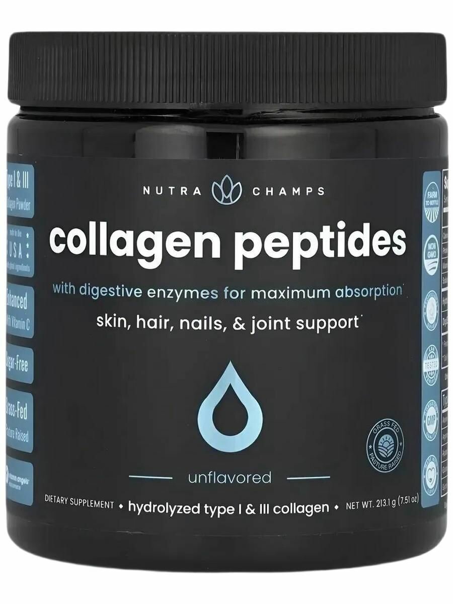 Пептидный коллагеновый порошок с витамином C, 213 г для кожи и суставов