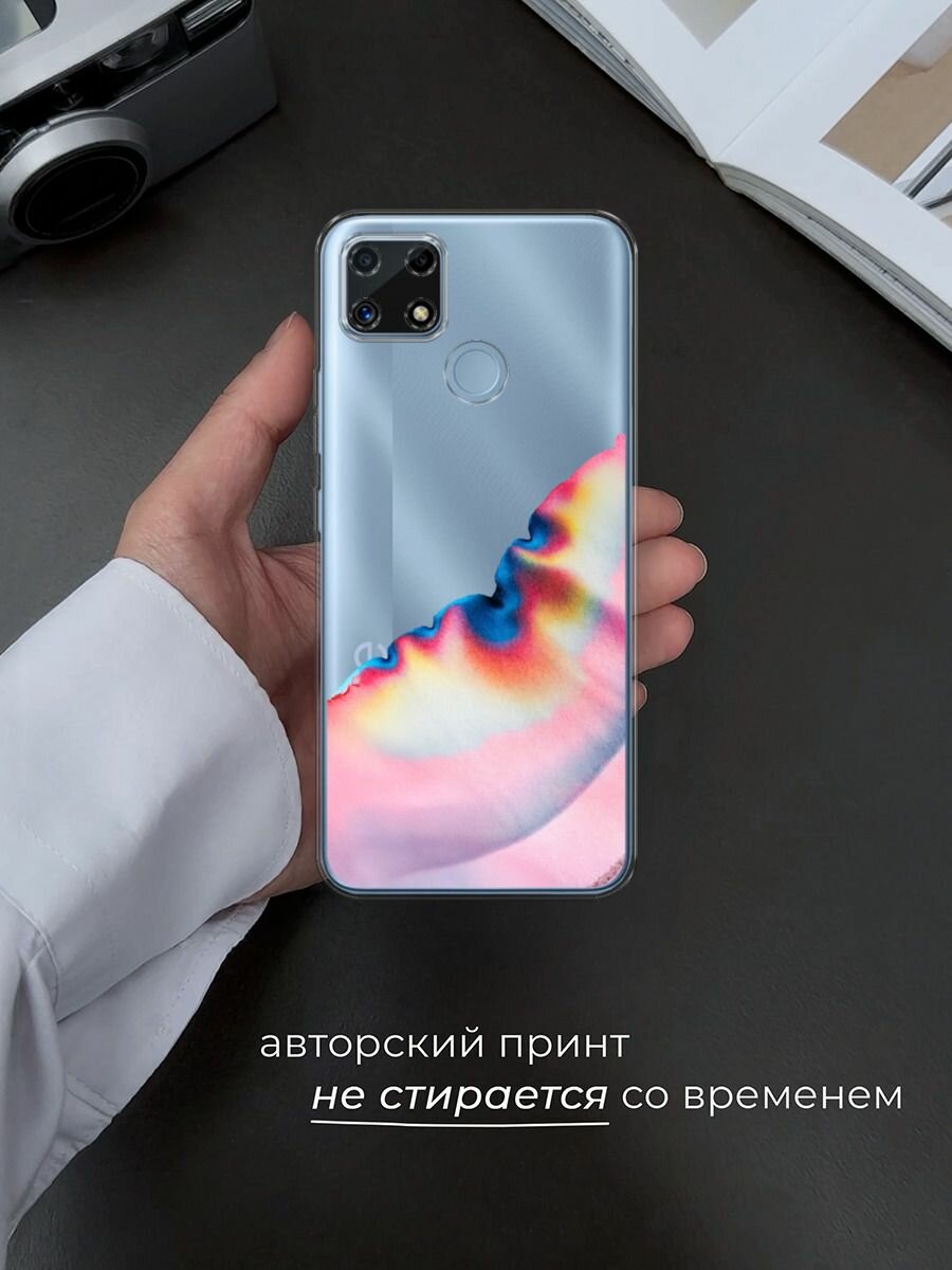 Чехол на Realme C25/C25s / Реалми С25/C25s с принтом Розовая акварель, прозрачный — фото 1