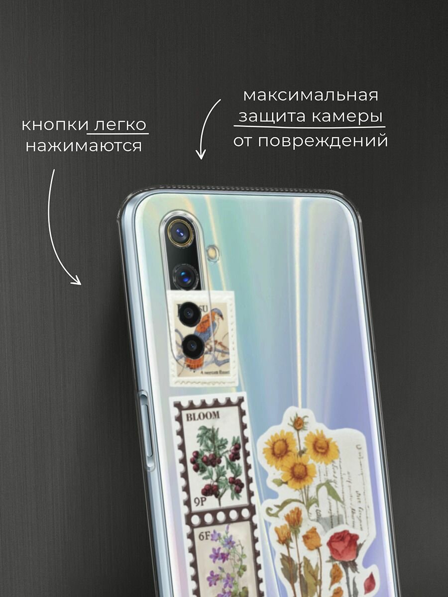 Силиконовый чехол на Realme 6 / Реалми 6 с принтом Марки с цветами — фото 1