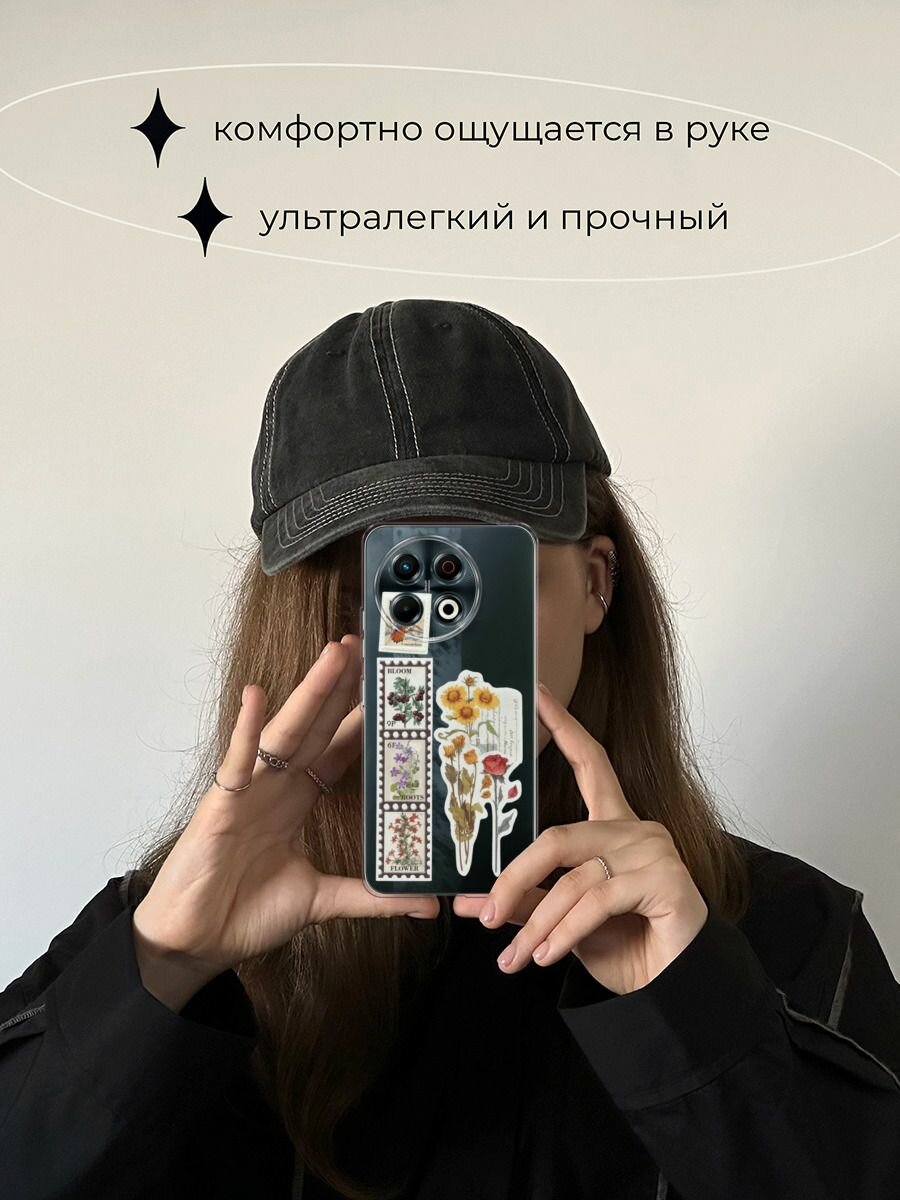 Чехол на Tecno Spark 30 Pro / Текно Спарк 30 Про с принтом Марки с цветами — фото 1