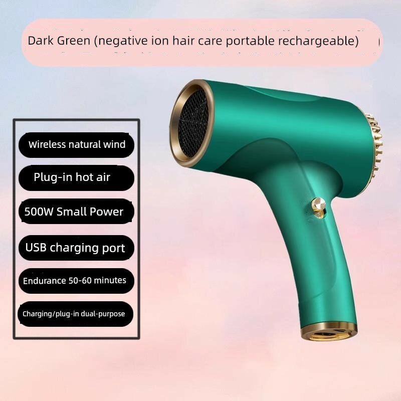 Беспроводной фен с аккумулятором, бесшумный бытовой фен, мощный с функцией ионизации, сильный поток воздуха, для ухода