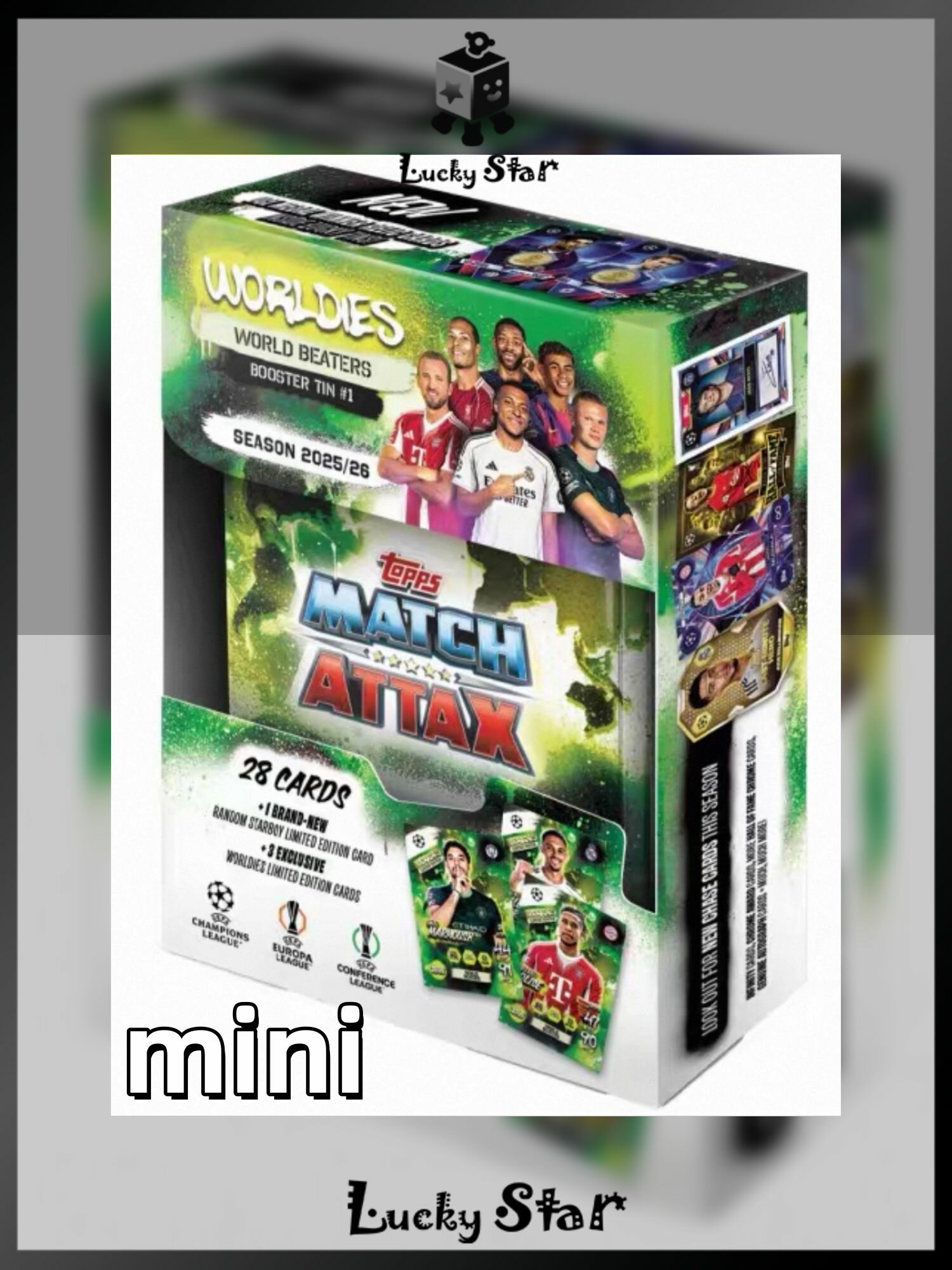 Карточка, Topps UCC Match Attax 2025/26- Contains 28 Match Attax Cards Plus a Random Star Boy LE and 3 Exclusive 'Worldies' LE Cards, Small iron box(World Beaters)green