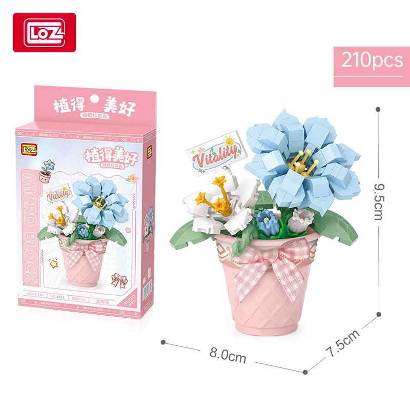Конструктор LOZ Plant Series: Роза, Подсолнух, Кактус Светло-голубой, 8835