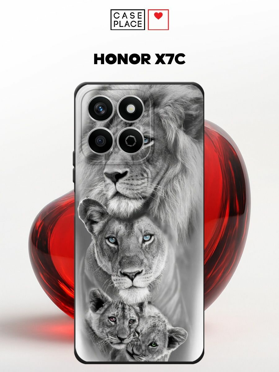 Черный матовый чехол на Honor X7C / Хонор X7C с принтом Львиный прайд
