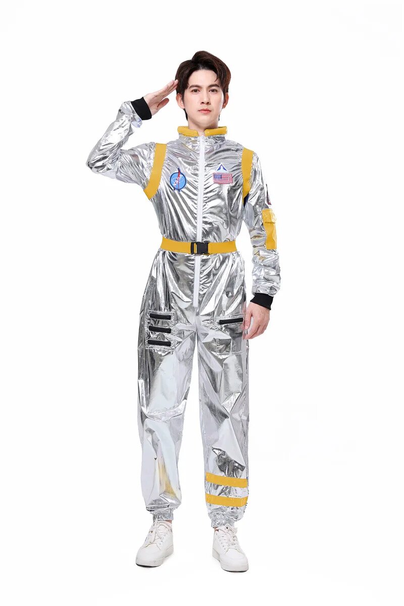 Серебряный костюм космонавта из полиэстера, взрослый L, Adult male yellow