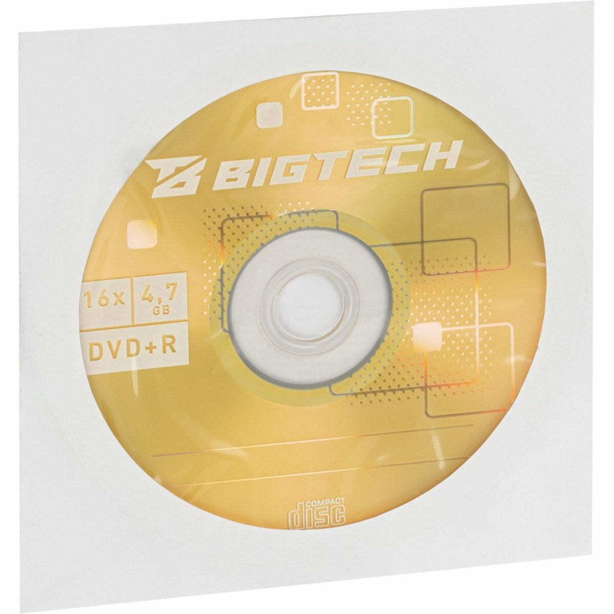 Оптический диск DVD+R Bigtech YDVDRB010 4.7Gb, 16х, конверт белый (1953114), 1шт.