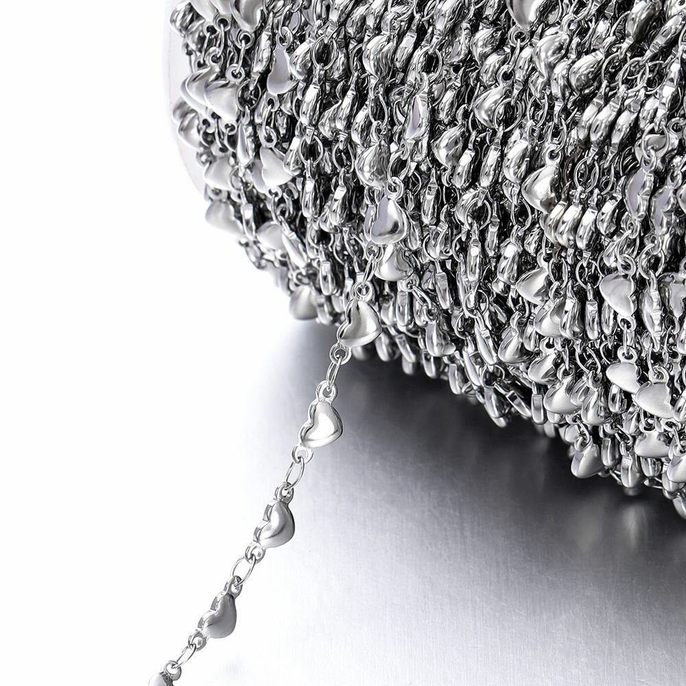 Декоративная металлическая цепь для рукоделия и бижутерии, 1 м, нержавеющая сталь, серебристый блеск, прочное звено 4х9 мм, универсальный материал для браслетов, кулонов и декора