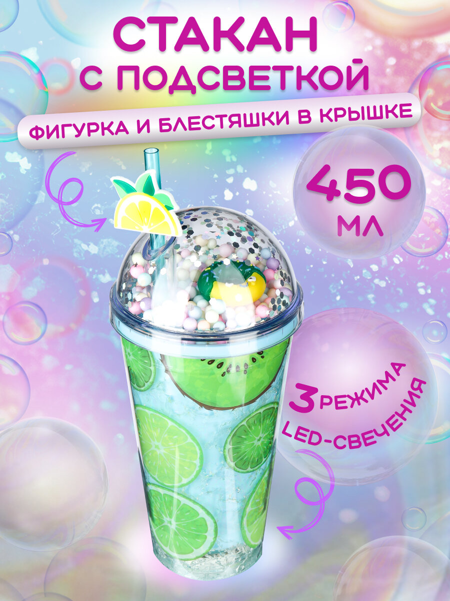 Стакан с трубочкой миленд "Вкус лета", с крышкой, пластик, 450мл