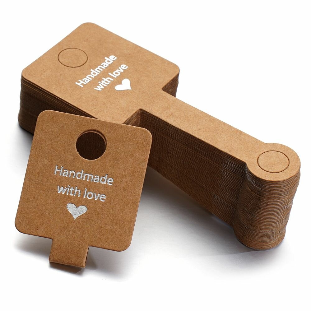 Ярлык-ценник двусторонний, картонные бирки для рукоделия и бижутерии на липучке-самоклейке, бежевые теги 50 шт 102х40 мм