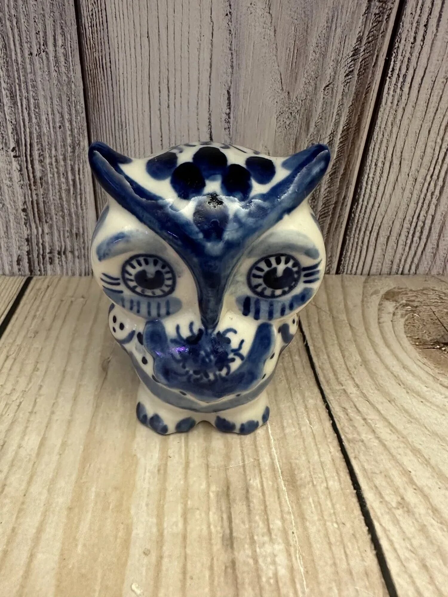 Статуэтка сова Гжель Фарфор винтажная Авторская