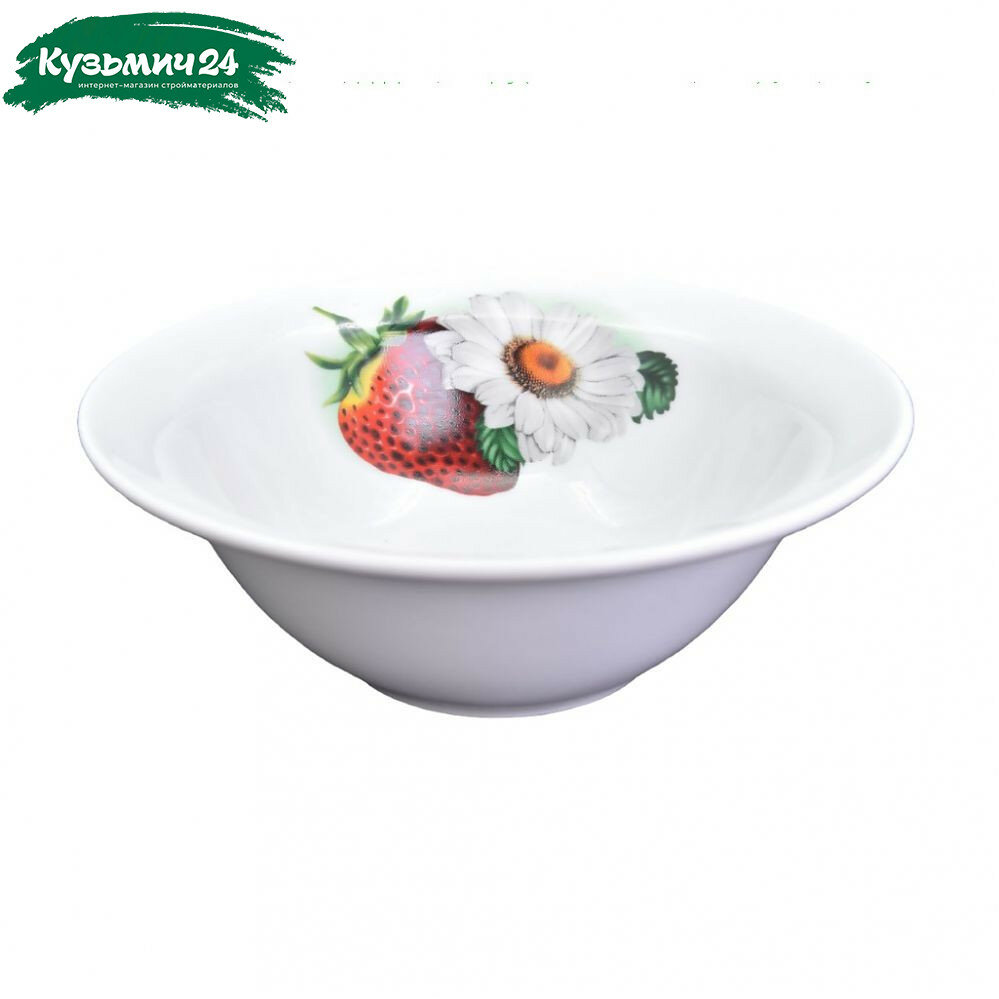 Миска Добрушский фарфоровый завод Идиллия Сочная клубника 4С0580, 550 мл, фарфоровая, белая