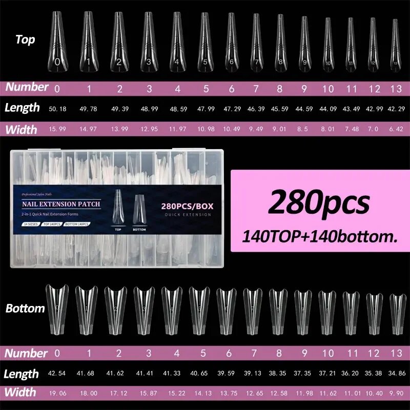 Наращивание ногтей акрил 280шт, 14 размеров, Color: 280pcs-01