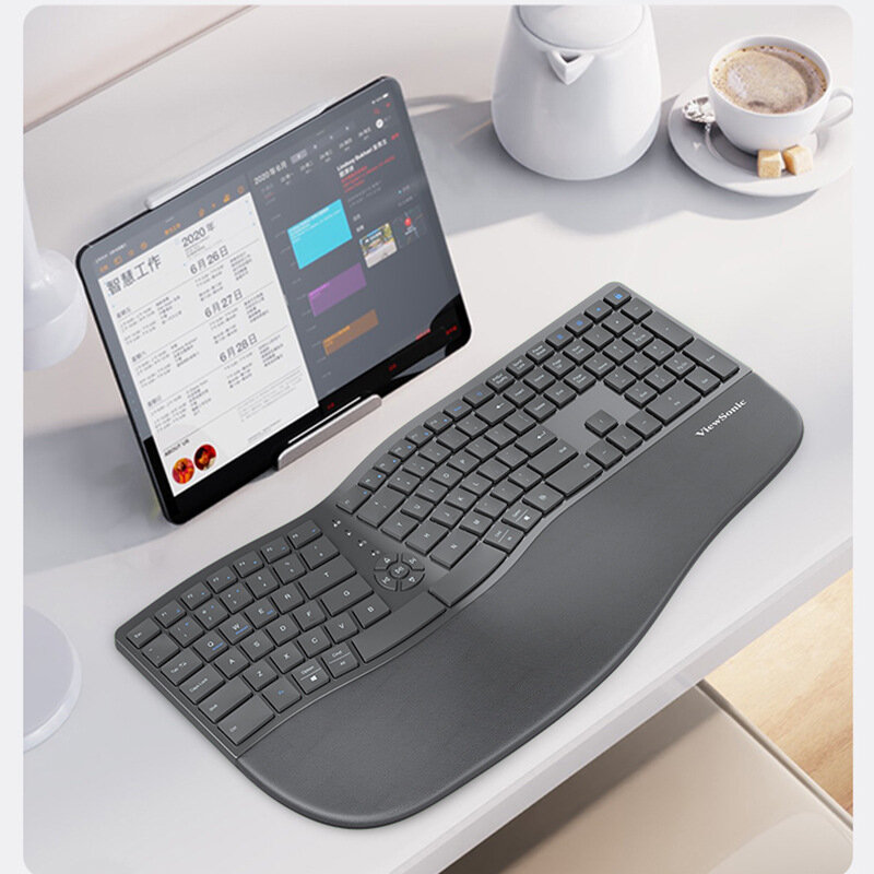 ViewSonic беспроводная клавиатура с Bluetooth, перезаряжаемая, двухрежимная, эргономичная мультимедийная клавиатура