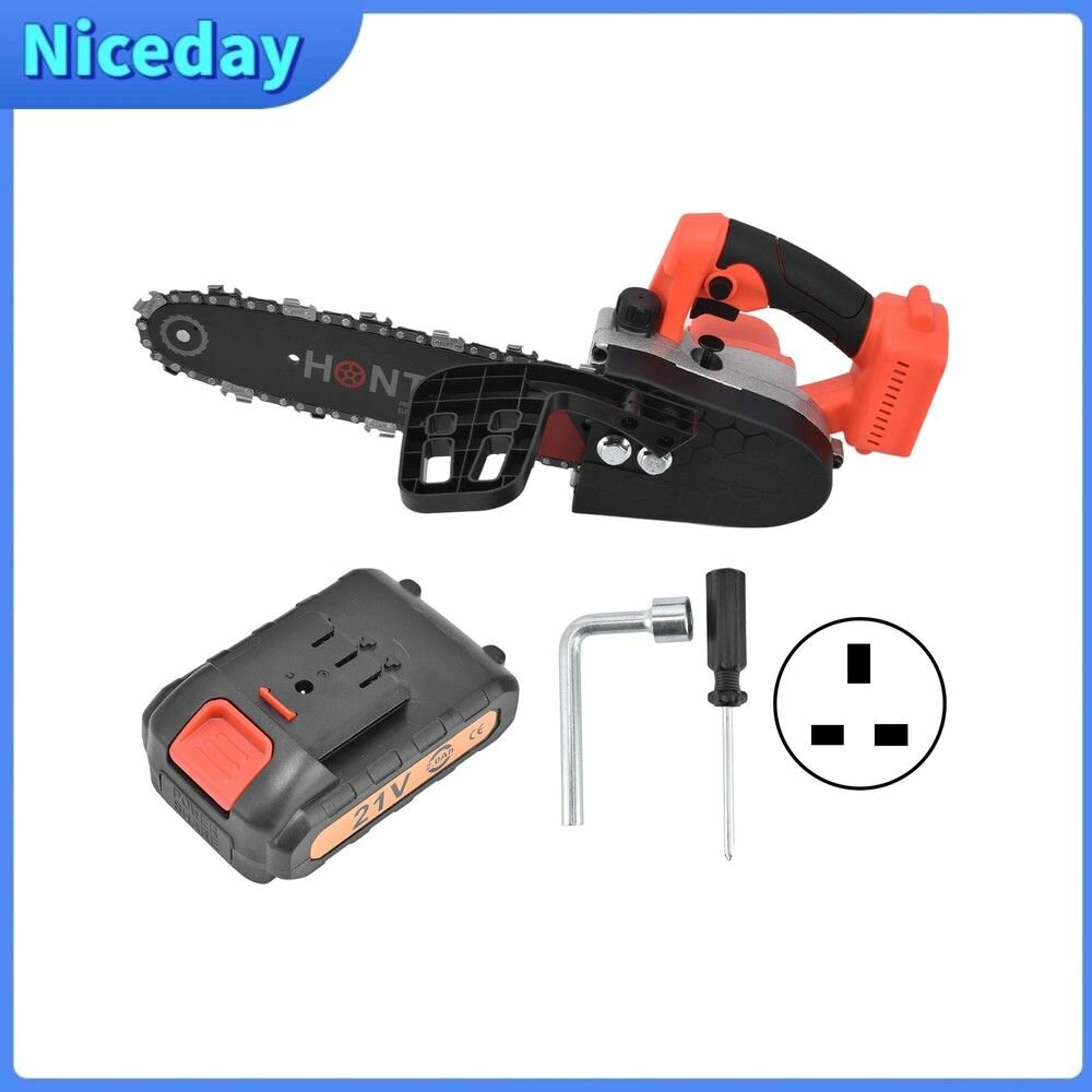 Мини-бензопила 10 дюймов, 21 В, перезаряжаемая, для резки древесины, 100-240VUK