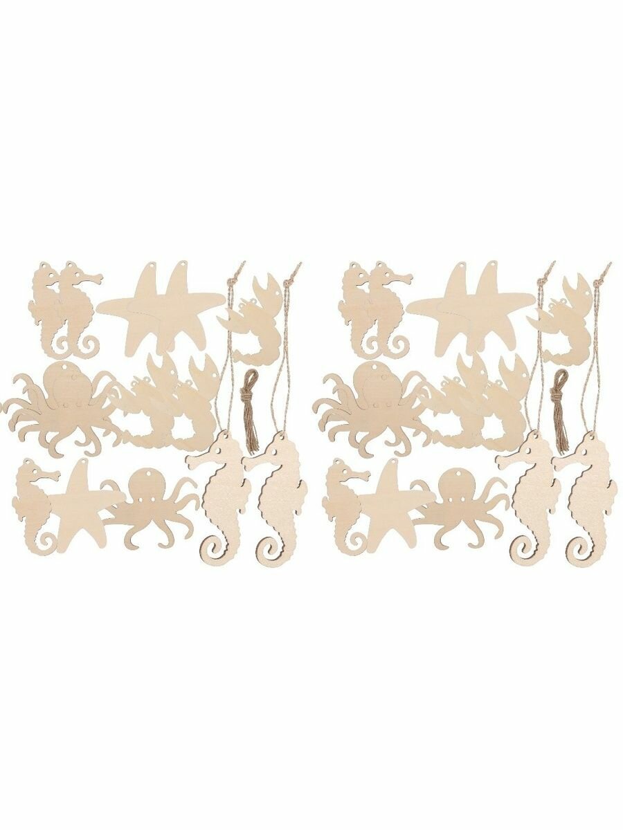 Заготовки из натурального дерева в форме морских обитателей для рукоделия, 8 наборов