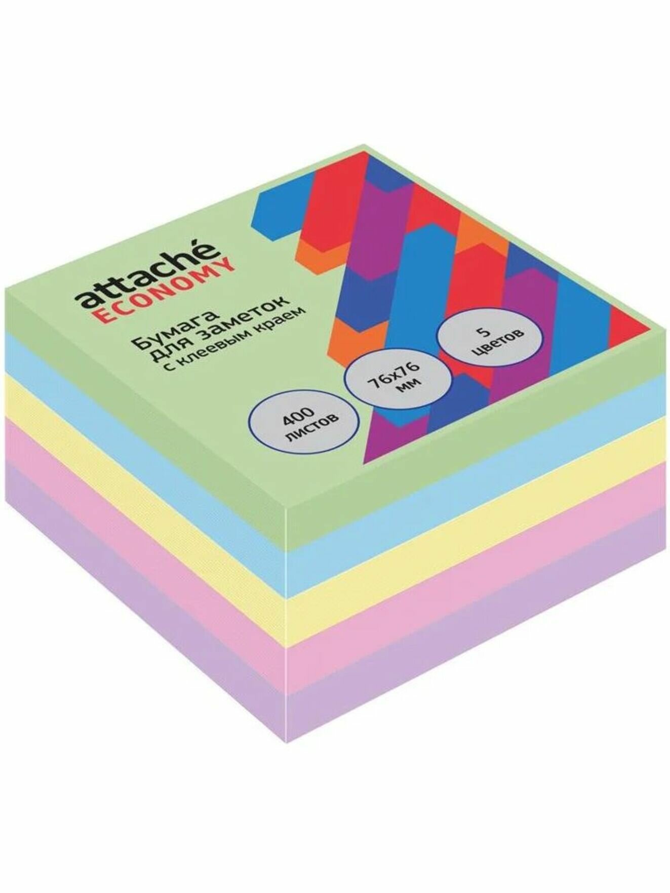 Стикеры Attache 76x76 мм 5 цветов 1 блок, 400 листов 1407989