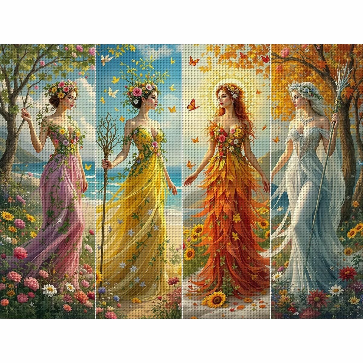 Эксклюзивный комплект для вышивки крестом 40x50 см Богиня четырех сезонов с канвой 14CT