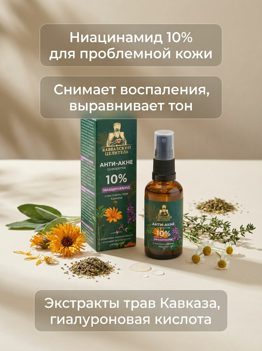 Сыворотка для лица Антиакне ниацинамид 10% против воспалений и пигментации, 50 мл