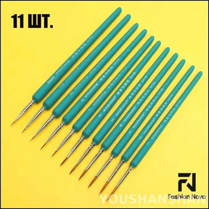 11шт. Набор кистей для моделирования миниатюр "Миниатюра" (00000, 000, 00, 0, 1), Темно-синий