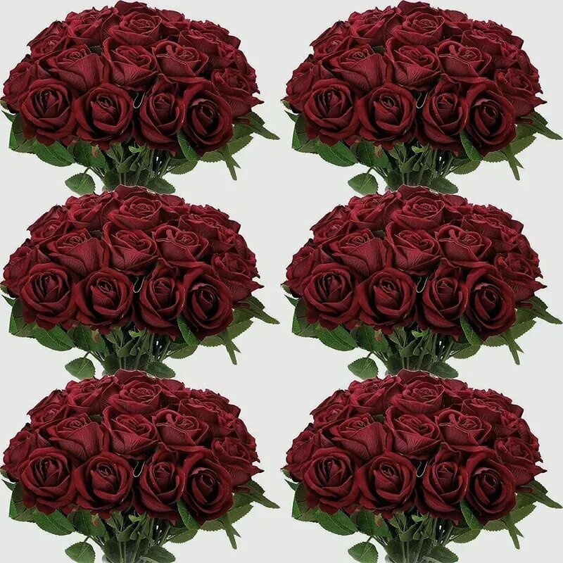 Искусственные розы бархатные букет 50 шт Бордовый, Velvet Wine 50pcs