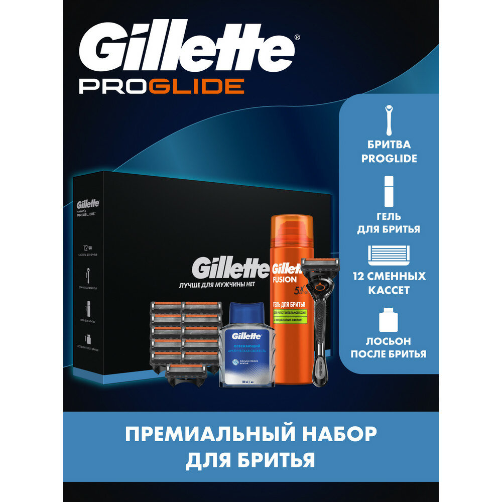 Мужской набор Gillette с бритвой Gillette Proglide, 11 кассетами и со станцией для бритвы и кассет