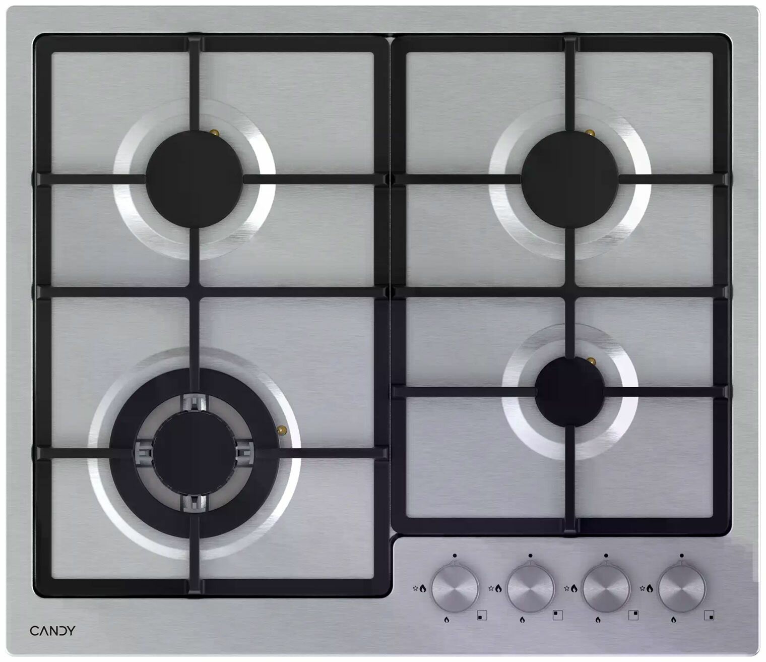 Варочная панель Candy CHXM64CWX , нержавеющая сталь, чугун, 4 конфорки