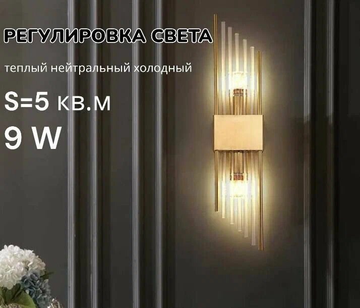 Светильник настенный светодиодный из стекла нейтральный свет золотой