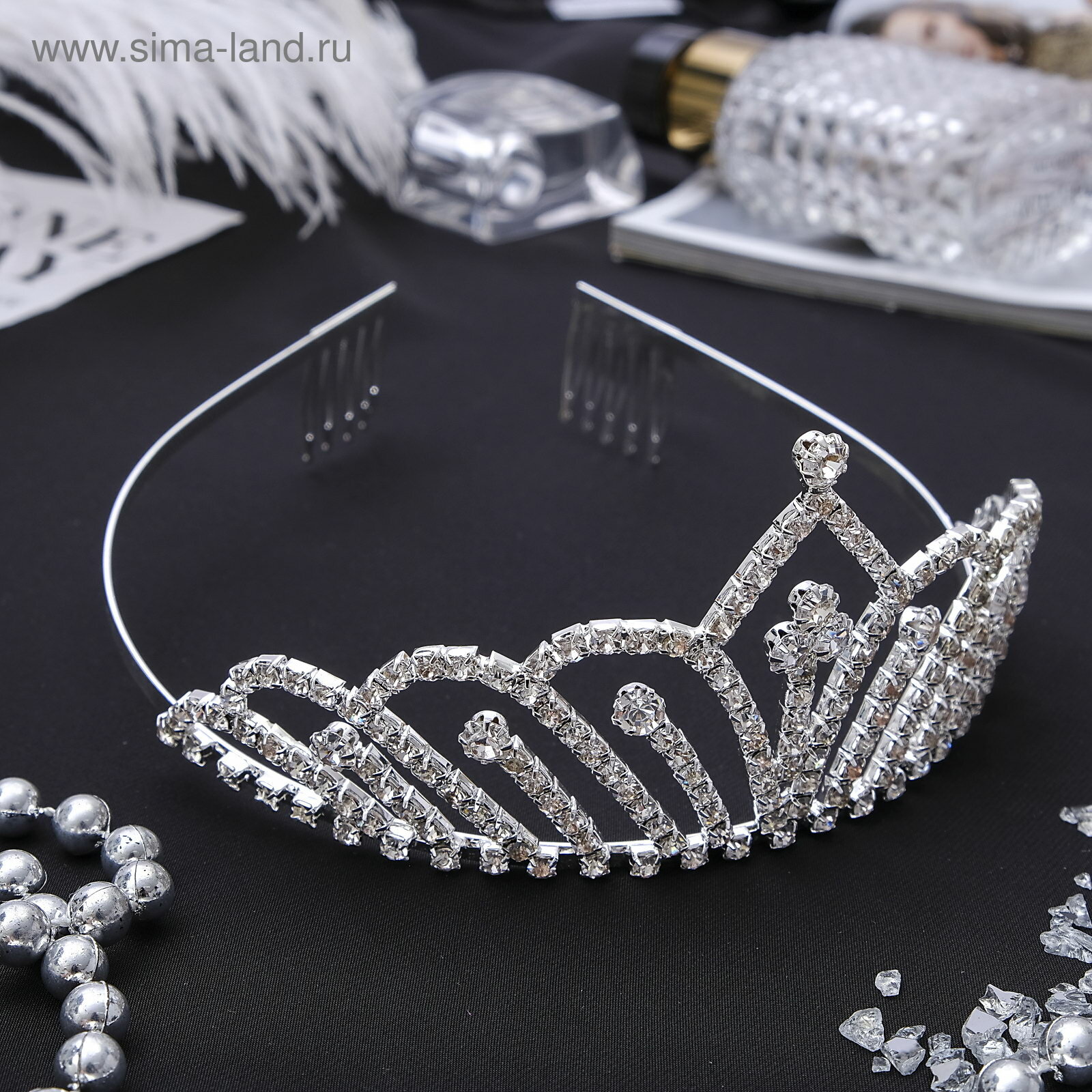 Диадема для волос "Изящество", капелька, 6 см, серебро, цвет: серебристый