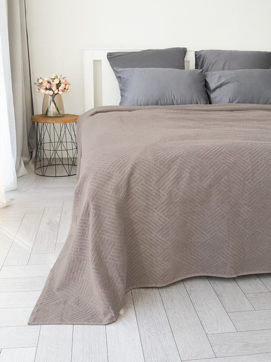 Простыня махровая DeNASTIA жаккардовая 200x220см, бежевая, D000151