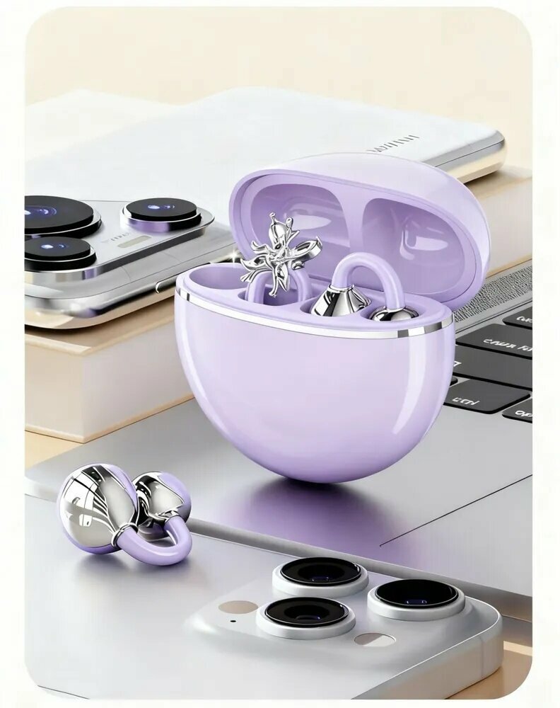 Наушники беспроводные с микрофоном, Bluetooth, USB Type-C, сиреневый