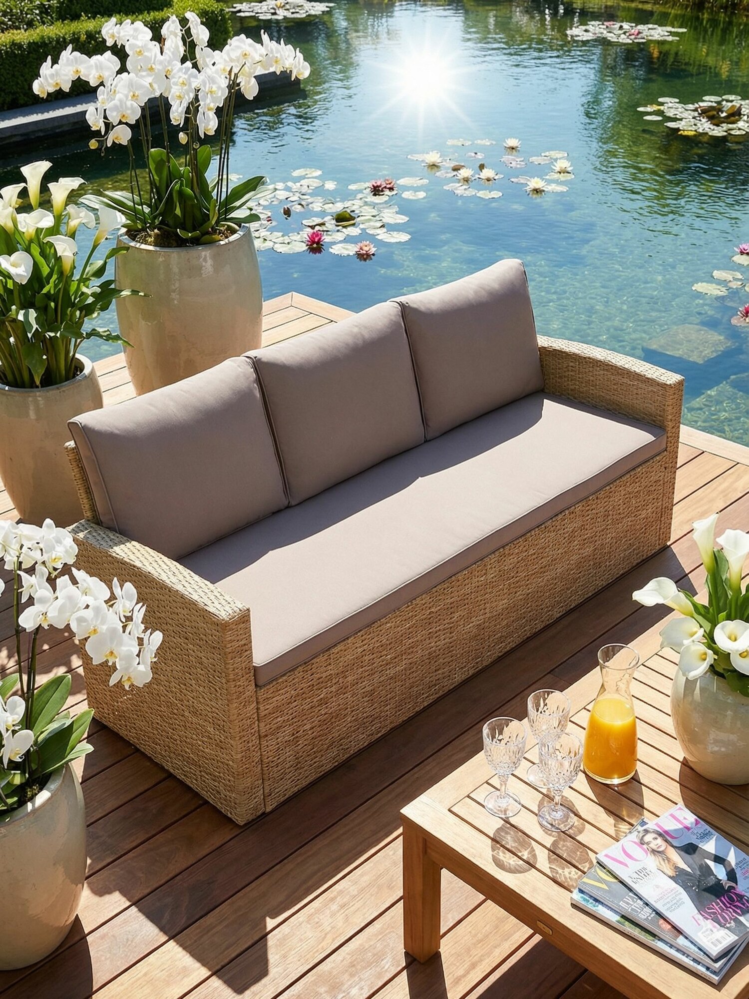 Диван трехместный из искусственного ротанга Палермо, пшеничный