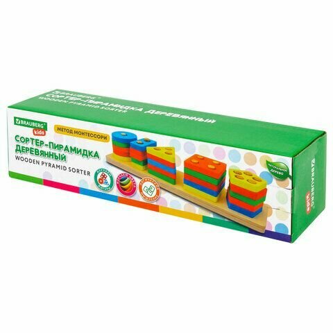 Сортер-пирамидка, 5 фигур, "Геометрик", метод Монтессори, развивающий, дерево, BRAUBERG KIDS, 665259