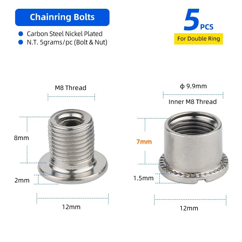 DEEMOUNT Болты звездочки для велосипеда из углеродистой стали 5 шт. Серебряный, Steel Dual 5pcs