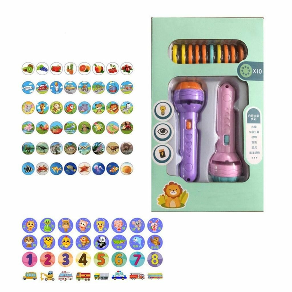 Проектор-фонарик с обучающими слайдами, Розовый + фиолетовый