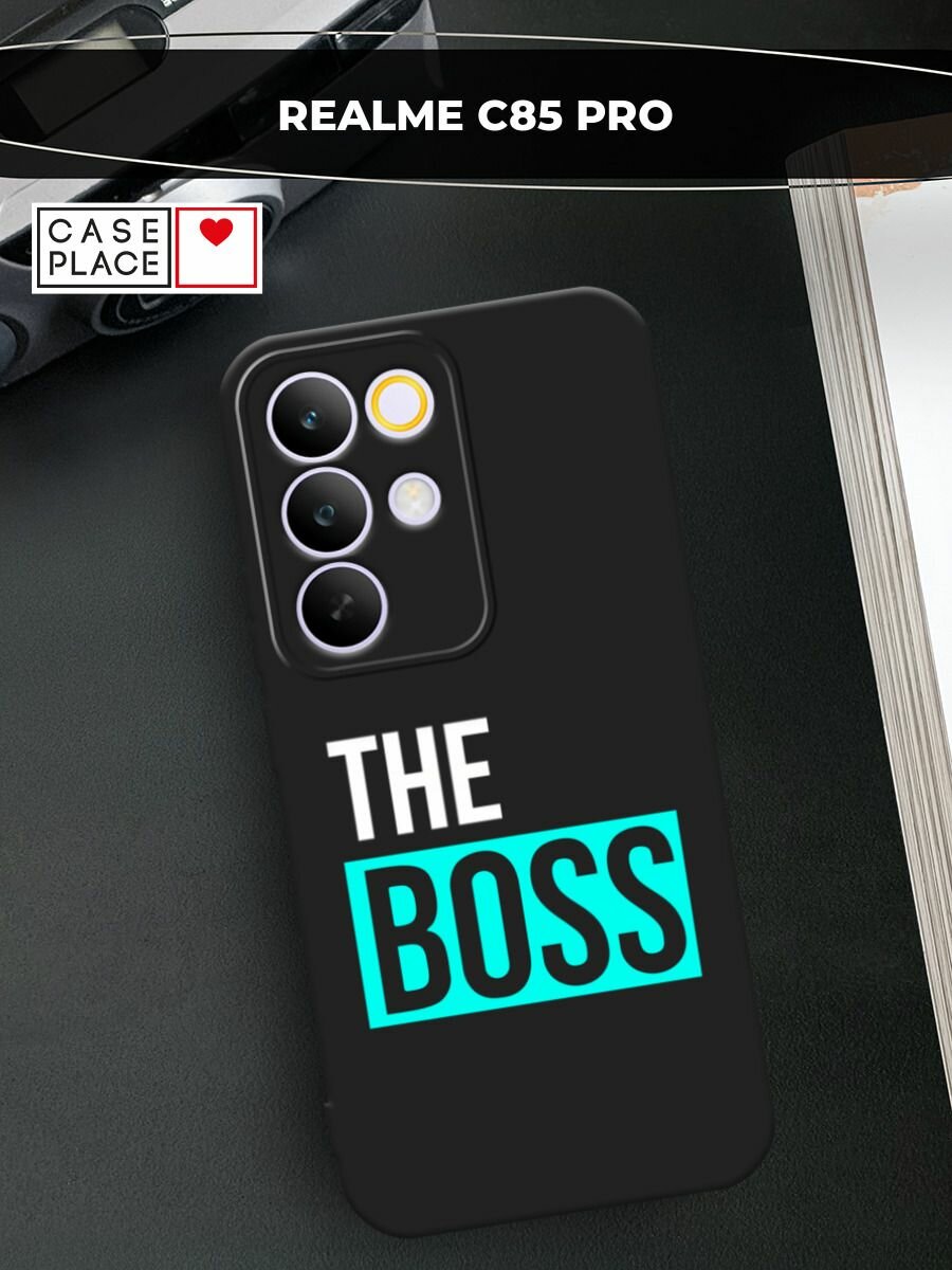 Черный матовый чехол на Realme C85 Pro / Реалми C85 Про с принтом The boss
