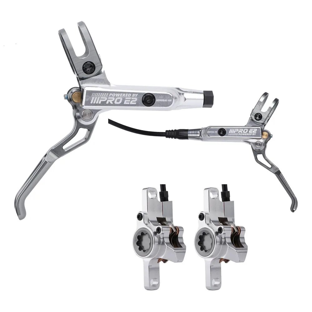 IIIPRO E2, дисковый тормоз для горного велосипеда, гидравлический двухпоршневой, интегрированный передний тормоз с ЧПУ и задний раздельный, серебристый
