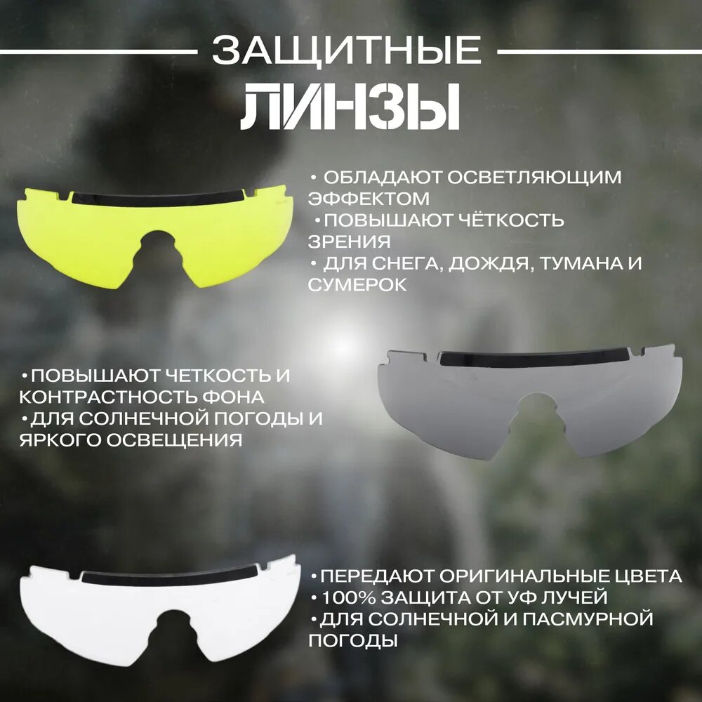 Очки стрелковые тактические зеленые пластиковые для стрельбы, охоты, работы, спорта — фото 1